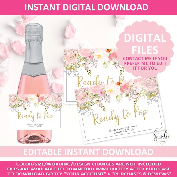 EDITABLE Ready to Pop Mini Wine Or Champagne Bottle Labels | Etsy