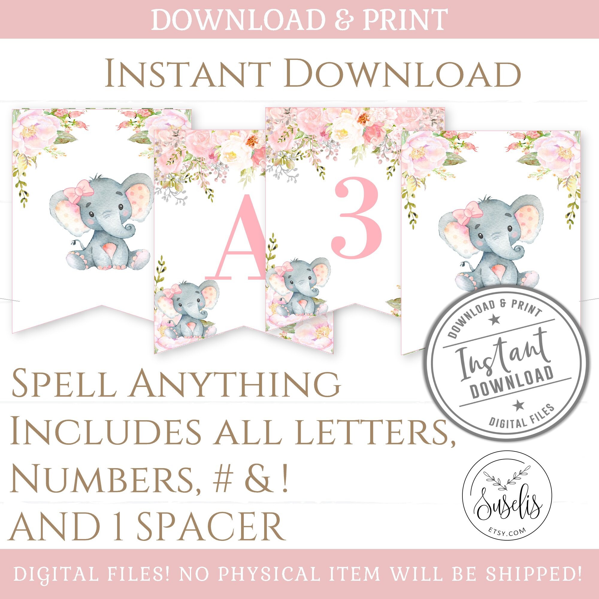 Elephant Birthday Banner Printable - Etsy