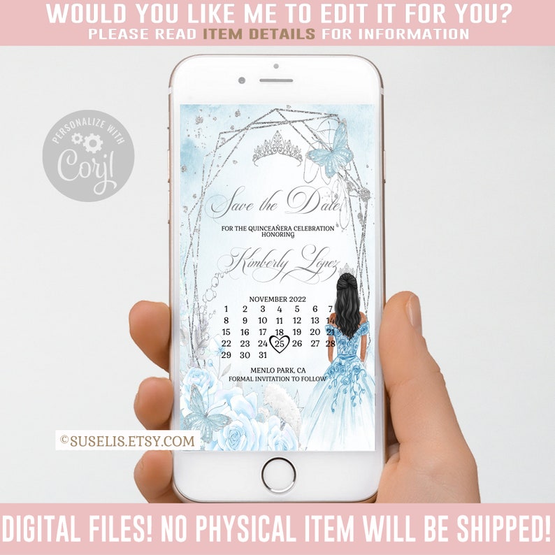 Editable Save the Date Evite Text Invite Blue Flowers - Etsy