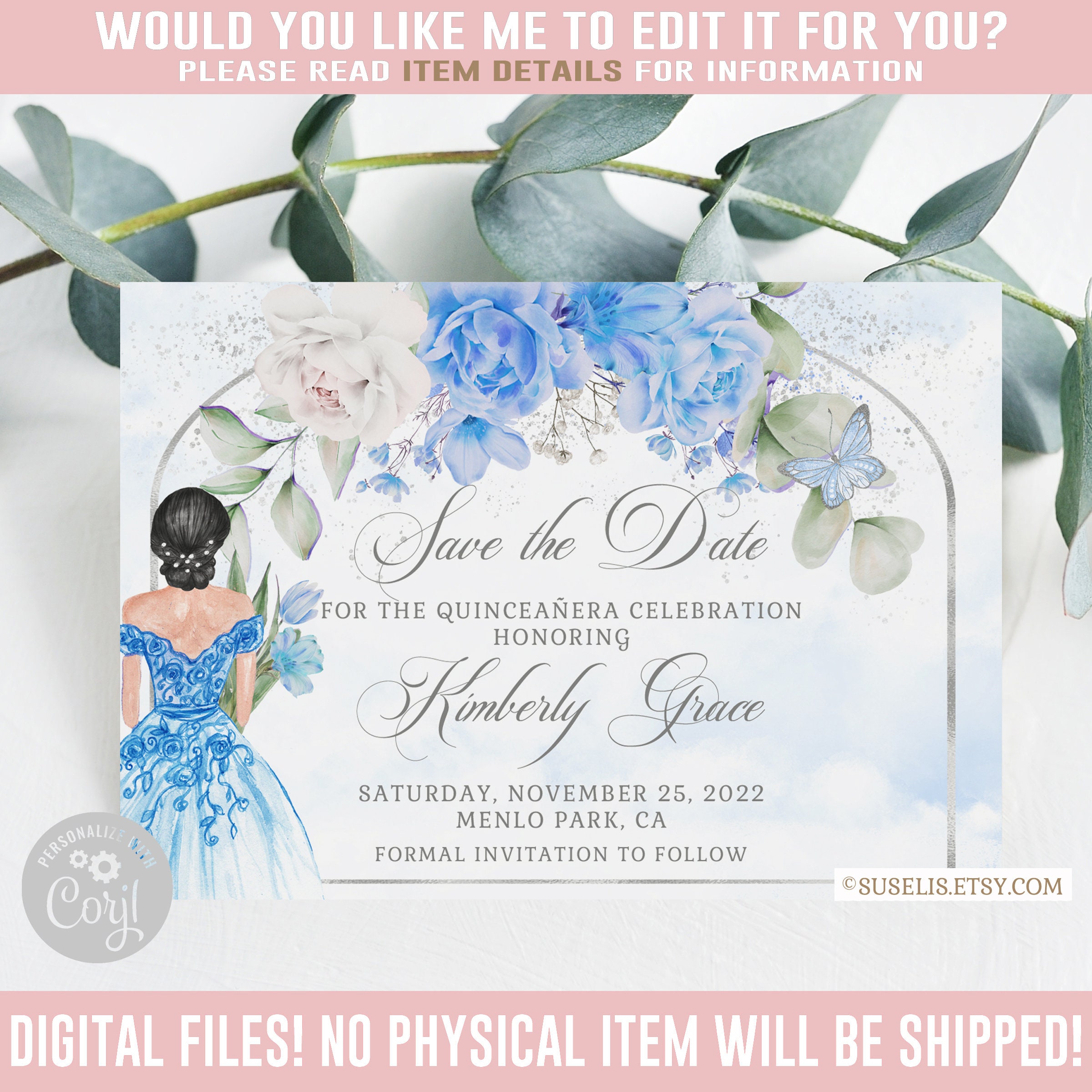 Light blue quinceanera invitations butterfly - Etsy France
