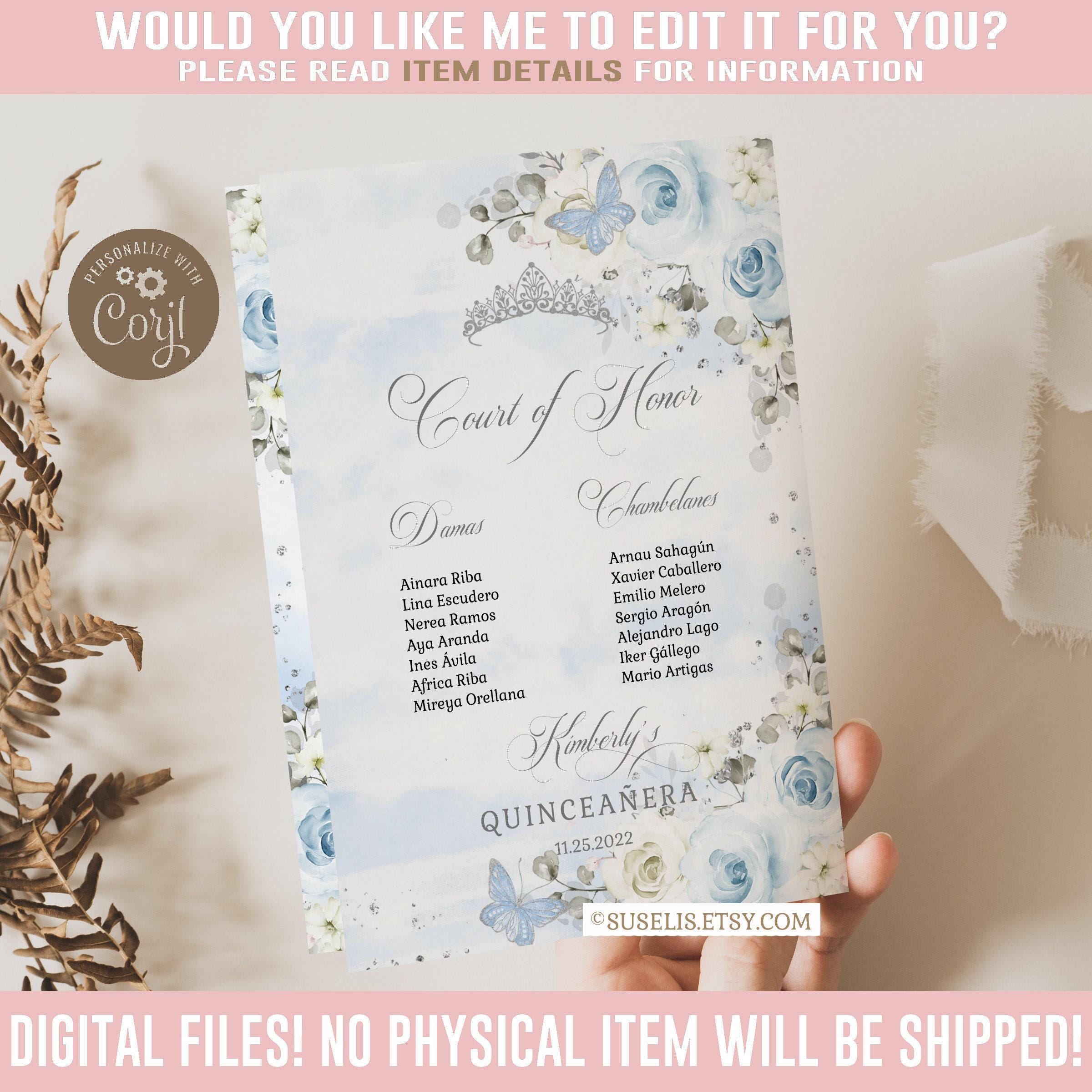 EDITABLE Bi-fold Quinceanera Program Template, Baby Blue Flowers ...