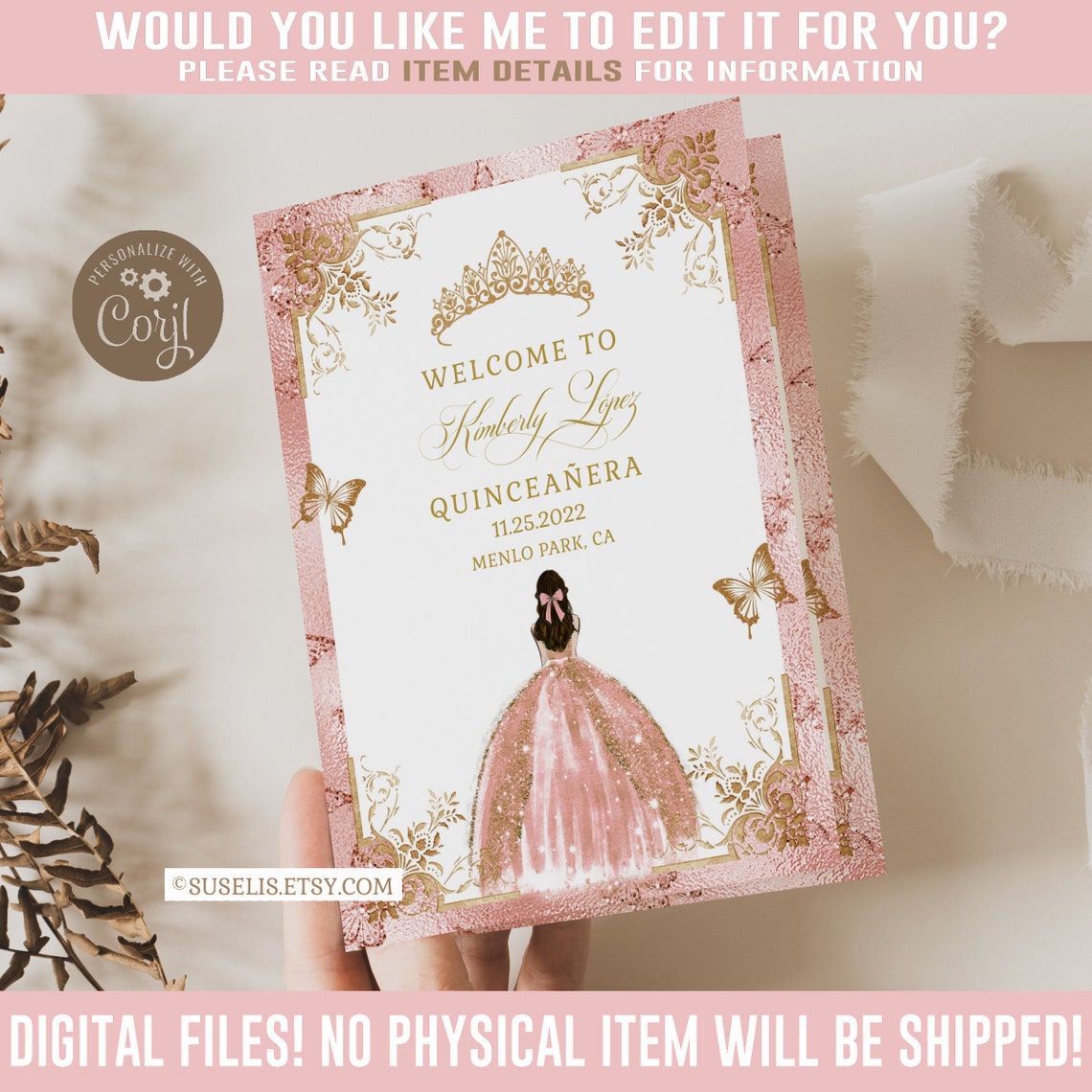 EDITABLE Bi-fold Quinceanera Program Rose Gold Floral - Etsy