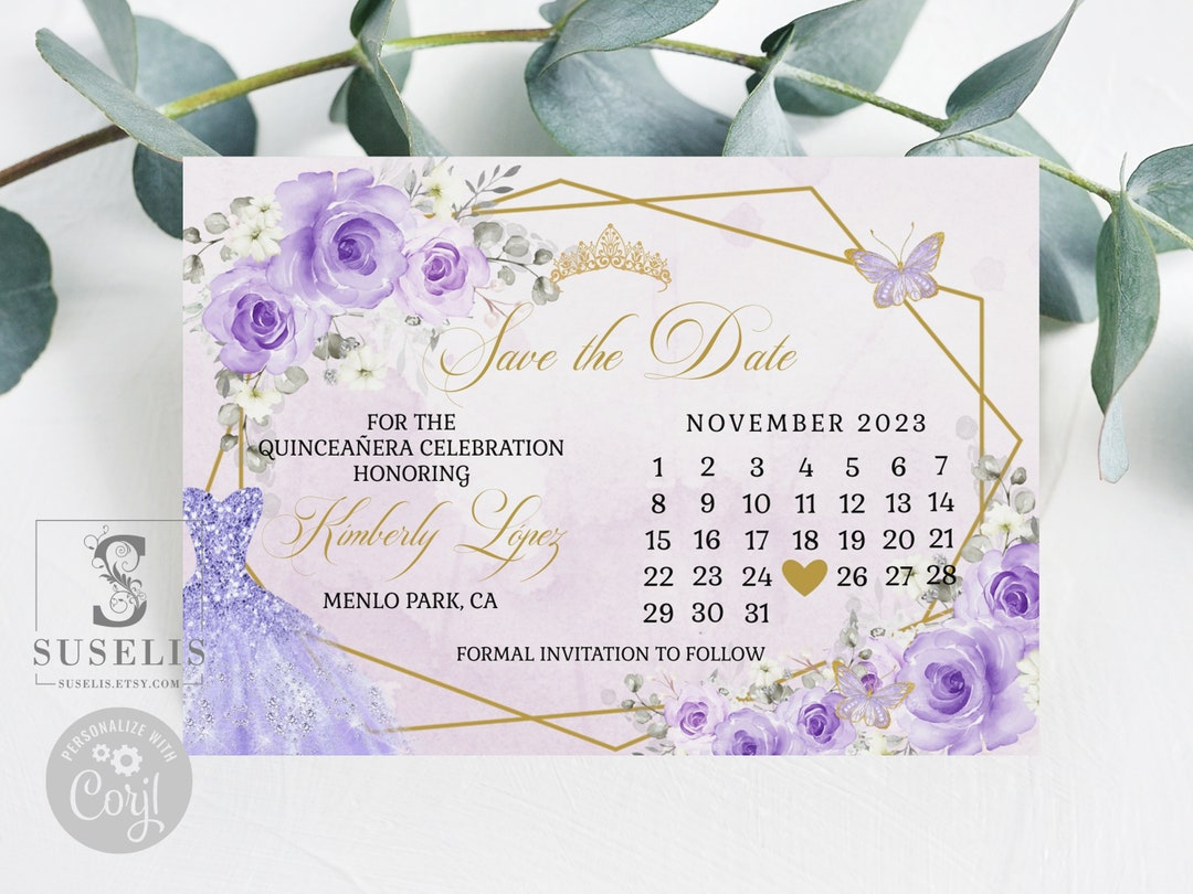 Editable Save the Date Calendar Template Purple Lilac - Etsy