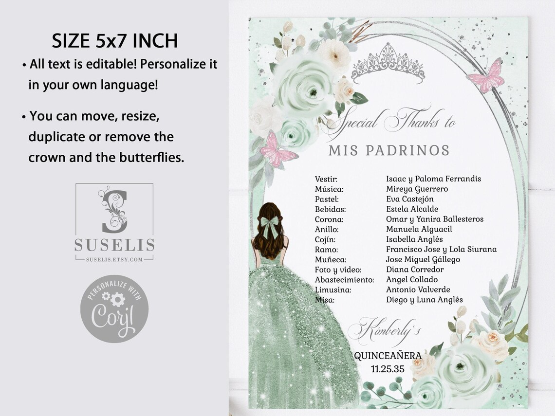 EDITABLE TEMPLATE Lista De Padrinos, Special Thanks List of Godparents ...