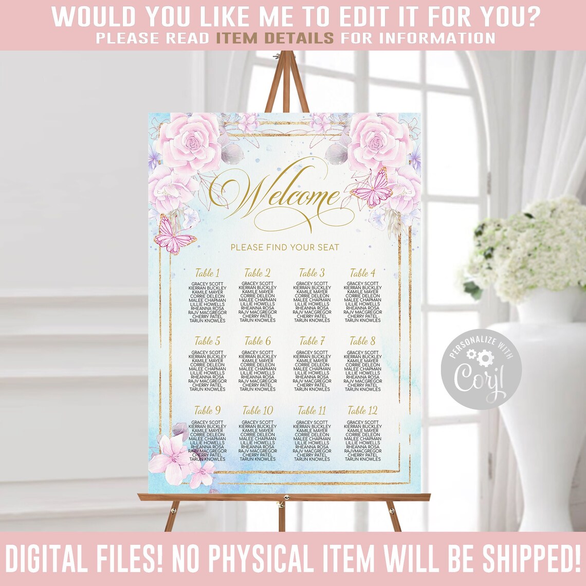 EDITABLE Seating Chart Table Plan Watercolor Blush Pink - Etsy