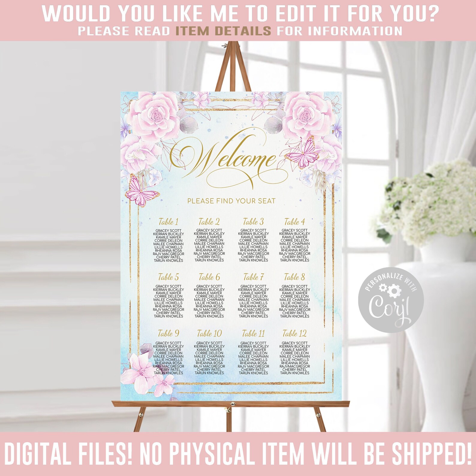 EDITABLE Seating Chart Table Plan Watercolor Blush Pink - Etsy