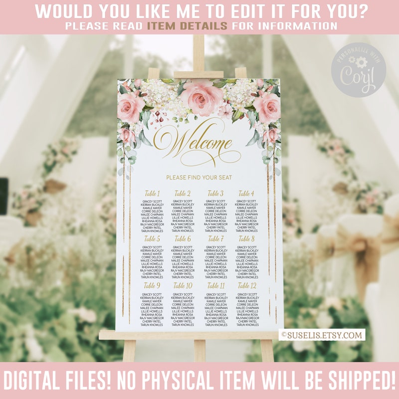 Wedding Seating Chart Sign Pink - Etsy