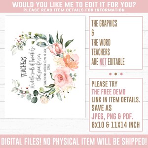 Editable Teachers Gift, Corjl Template, Kids Name, Pink Blush Flowers ...