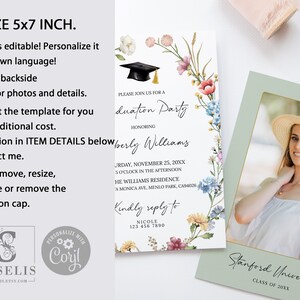 EDITABLE Template Wildflower Graduation Party Invitation, Photo Invite ...