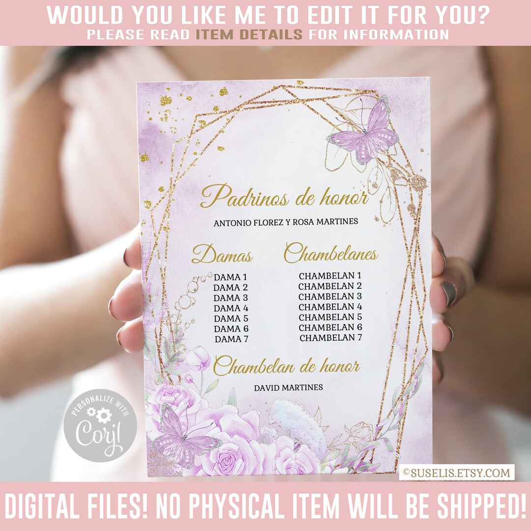 EDITABLE Lista De Padrinos, Corjl Template, List of Godparents, Blush ...