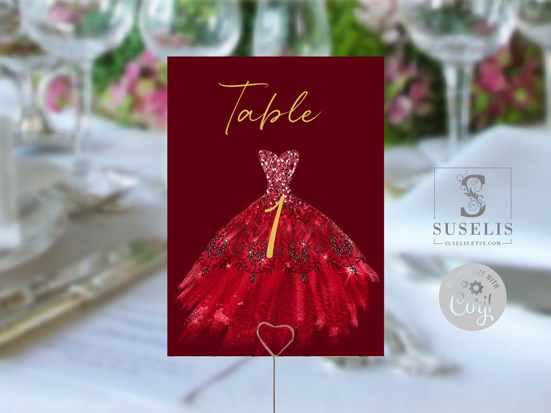 EDITABLE Table Numbers Template, Quinceanera, Red Dress, Mis Quince ...