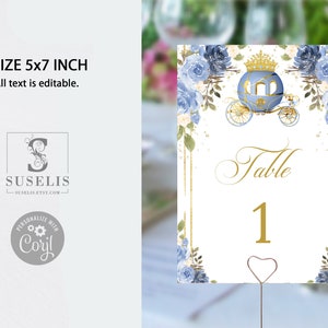 EDITABLE Table Numbers Template, Quinceanera, Blue Flowers, Princess ...