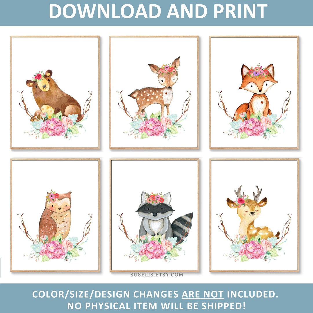 Woodland Animals Prints, Nursery Decor, Printable, Set of 6, Kids Wall ...