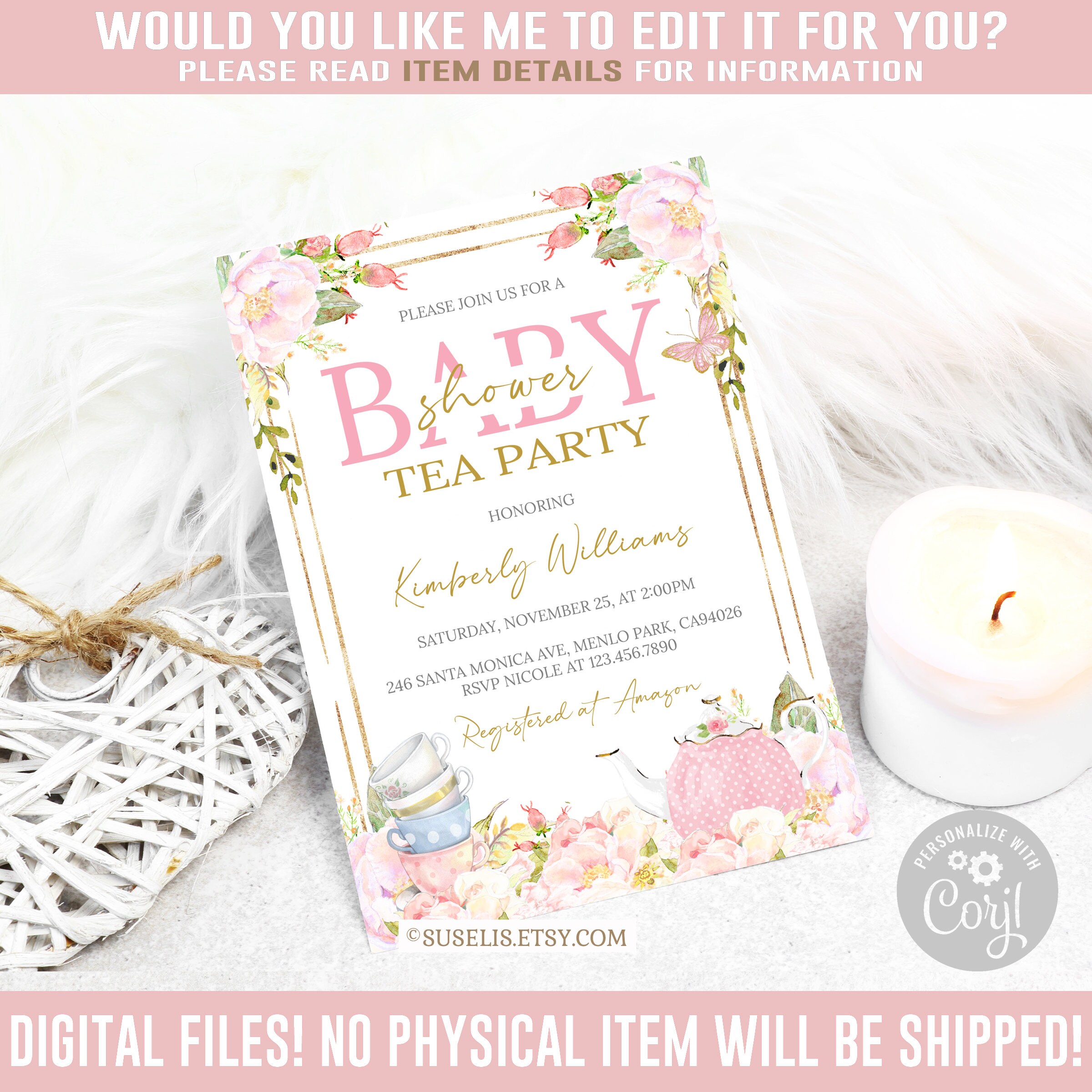 EDITABLE Tea Party Baby Shower Sprinkle Invitation Corjl | Etsy