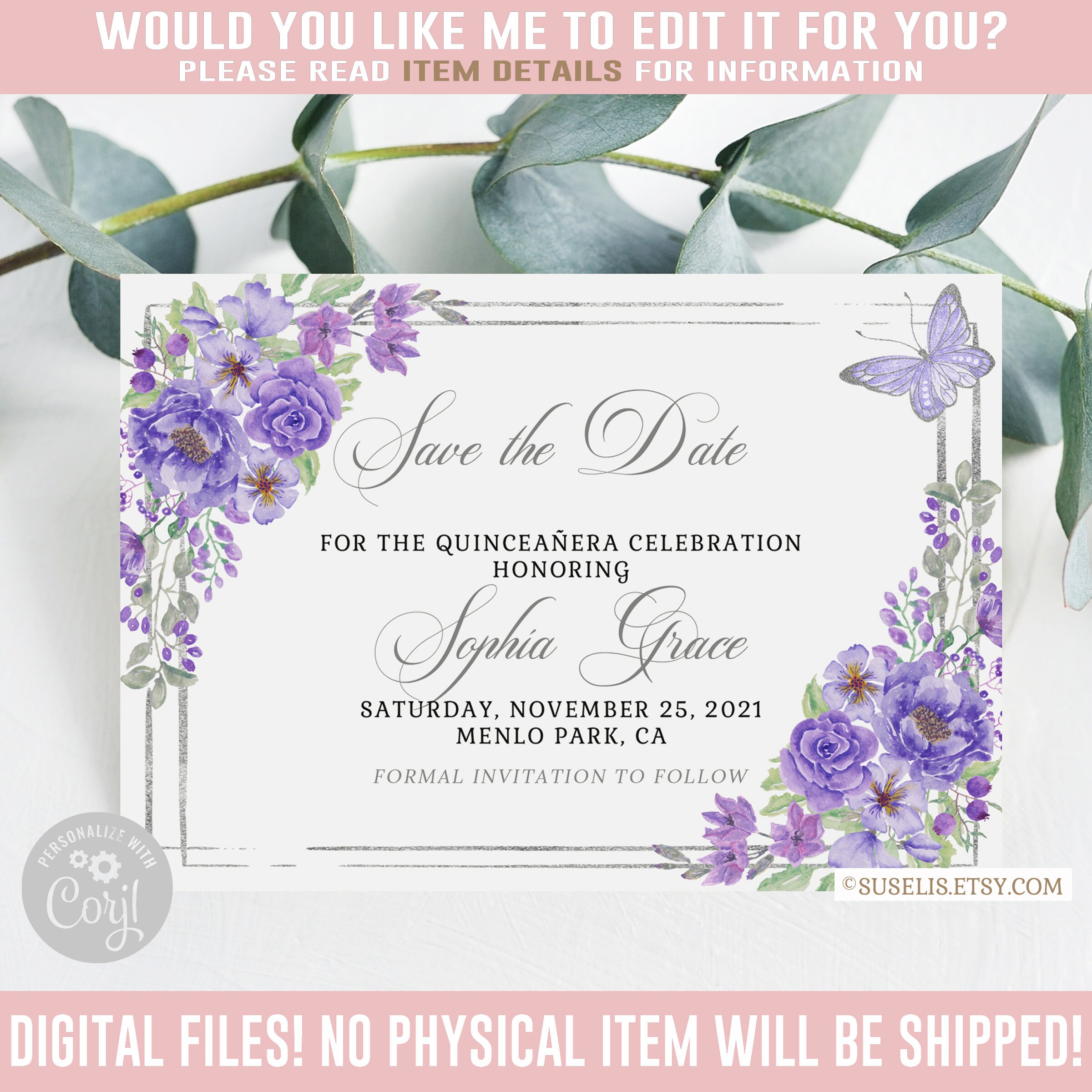 EDITABLE Suite Quinceanera Invitation Save the Date RSVP | Etsy