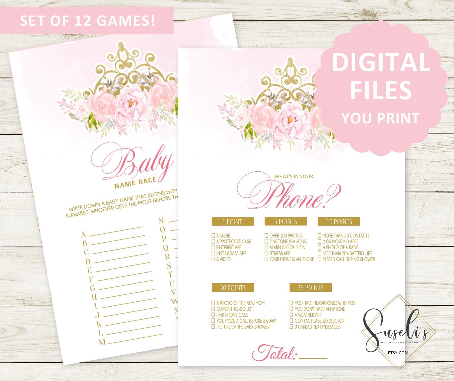 Printable Baby shower Game Bundle 12 Baby Princess Games | Etsy