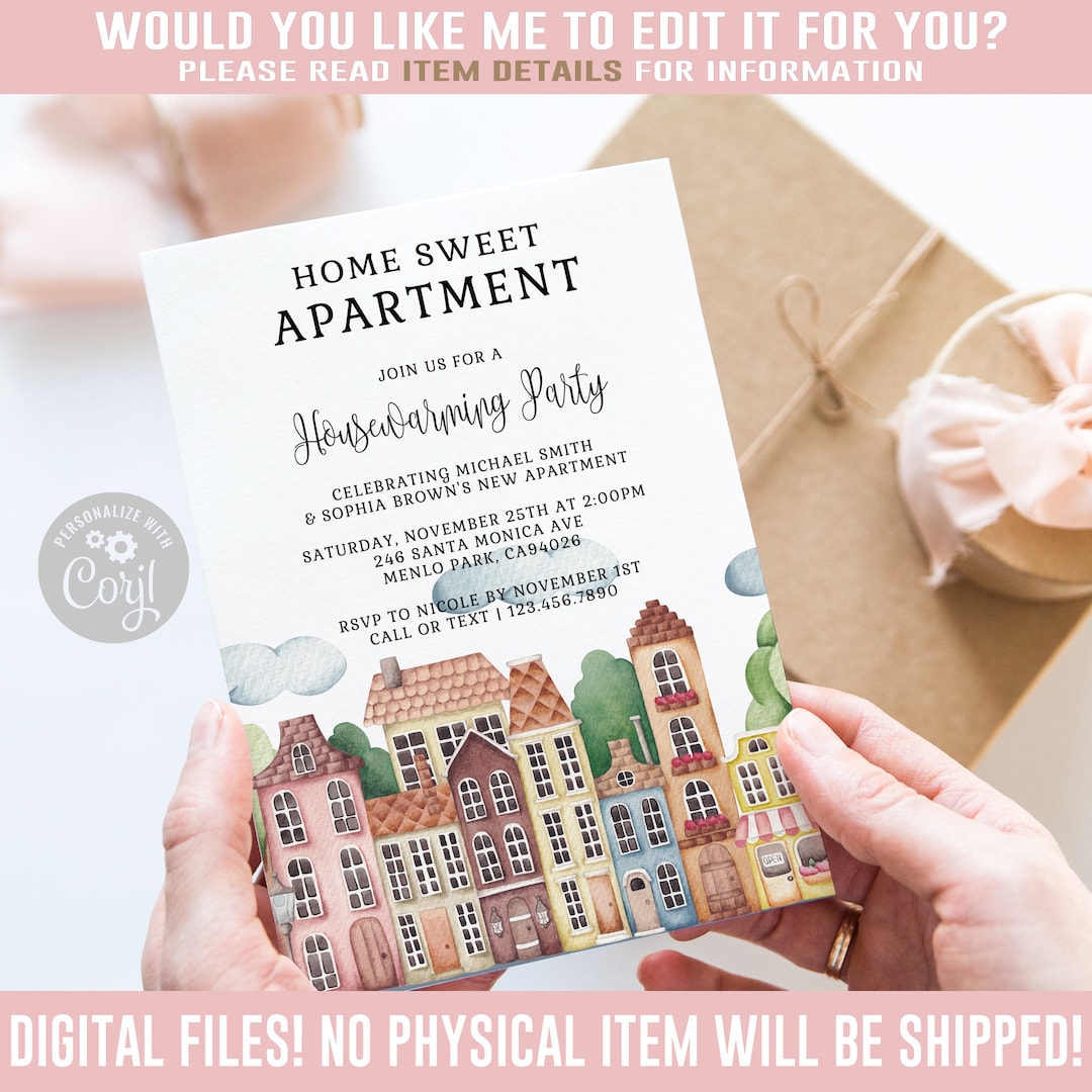 EDITABLE House Warming Party Invitation, Home Sweet Apartment, Corjl ...