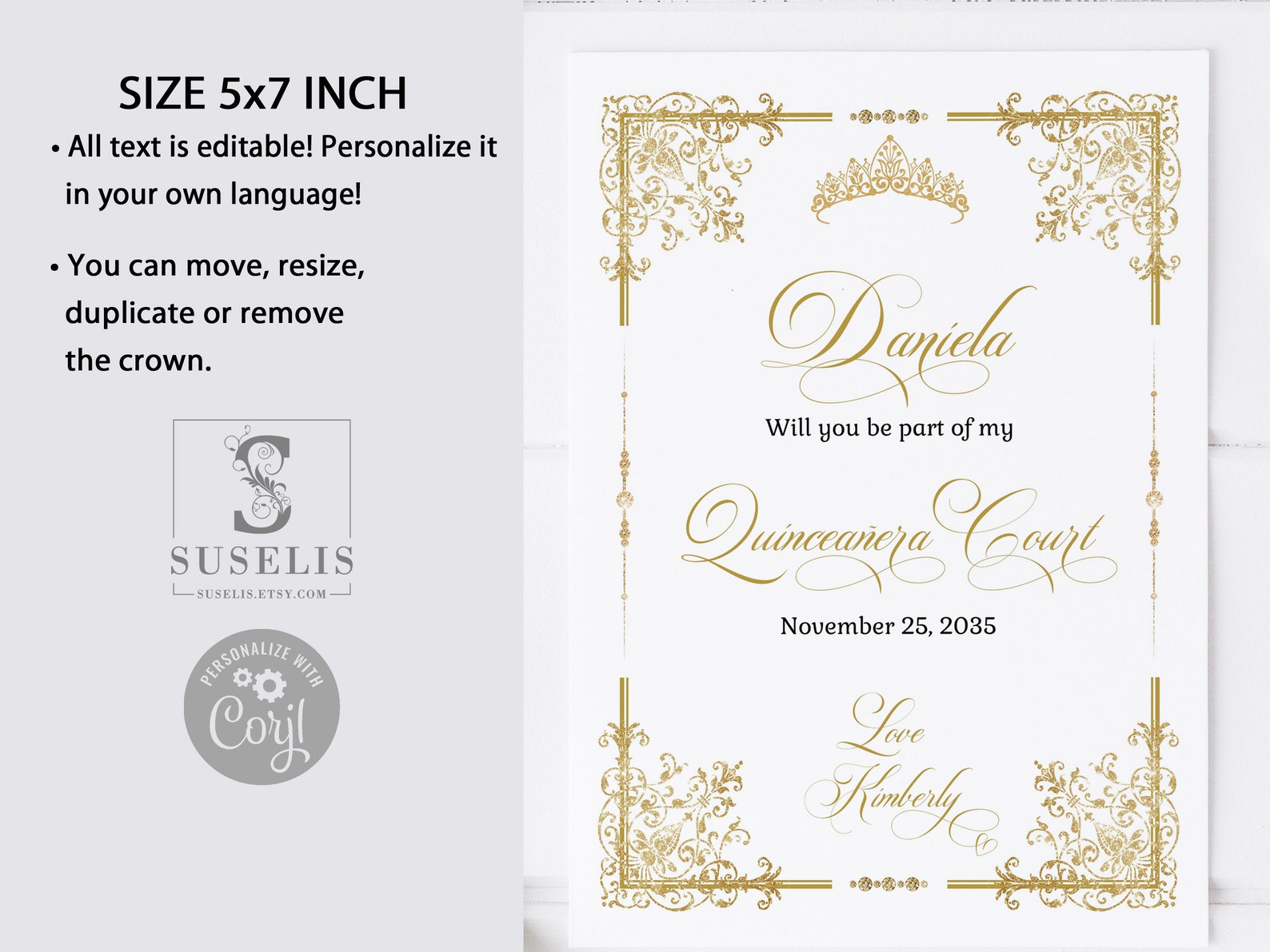 EDITABLE TEMPLATE Quinceanera Court Proposal, White Gold, Mis Quince ...