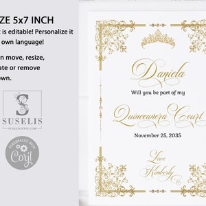EDITABLE TEMPLATE Quinceanera Court Proposal, White Gold, Mis Quince ...
