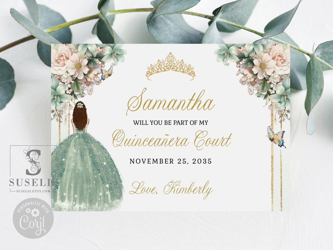 EDITABLE Quinceanera Court Proposal Template, Sage Green Flowers, Will ...
