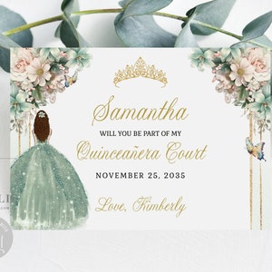 EDITABLE Quinceanera Court Proposal Template, Sage Green Flowers, Will ...