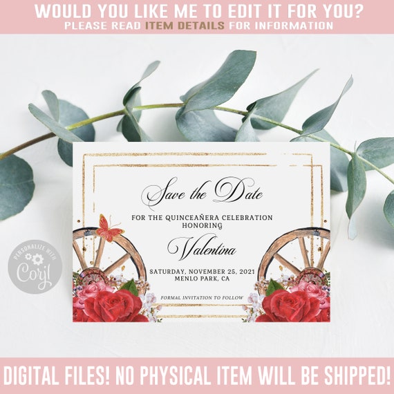 Editable Western Save the Date Card Corjl Template Red | Etsy