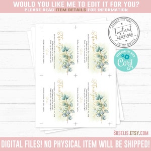 Editable Eucalyptus Thank You Card, Corjl Template, Watercolor Greenery ...