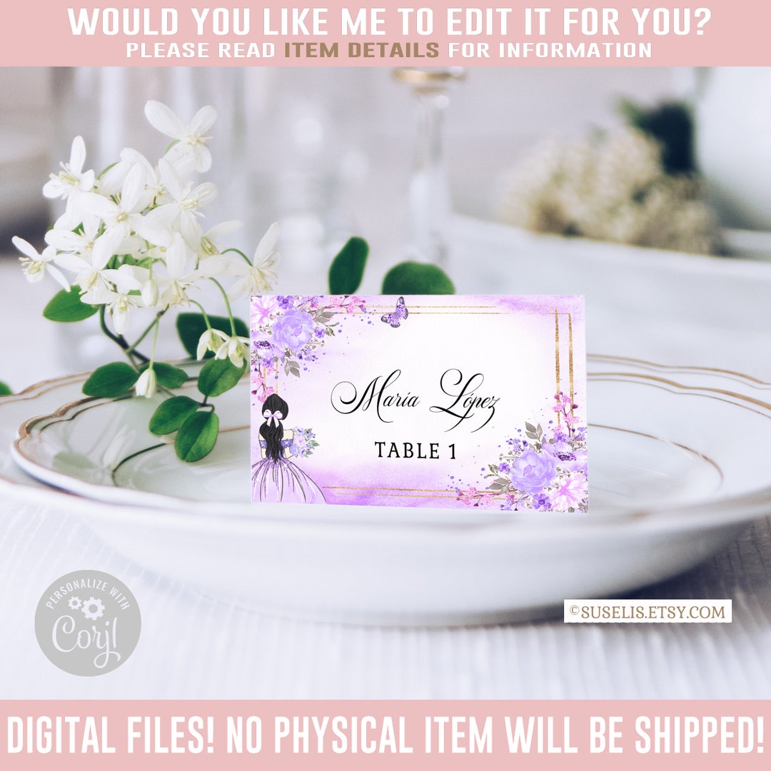 Editable Place Card, Table Seating Card, Purple Flowers, Seating Card ...