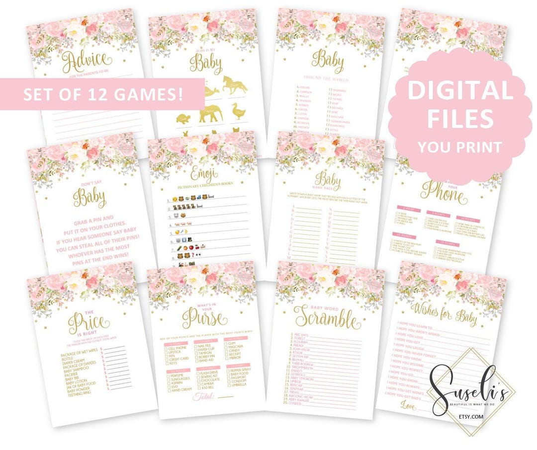 Printable Baby Shower Game Bundle, Set of 12 Games, Blush Pink ...