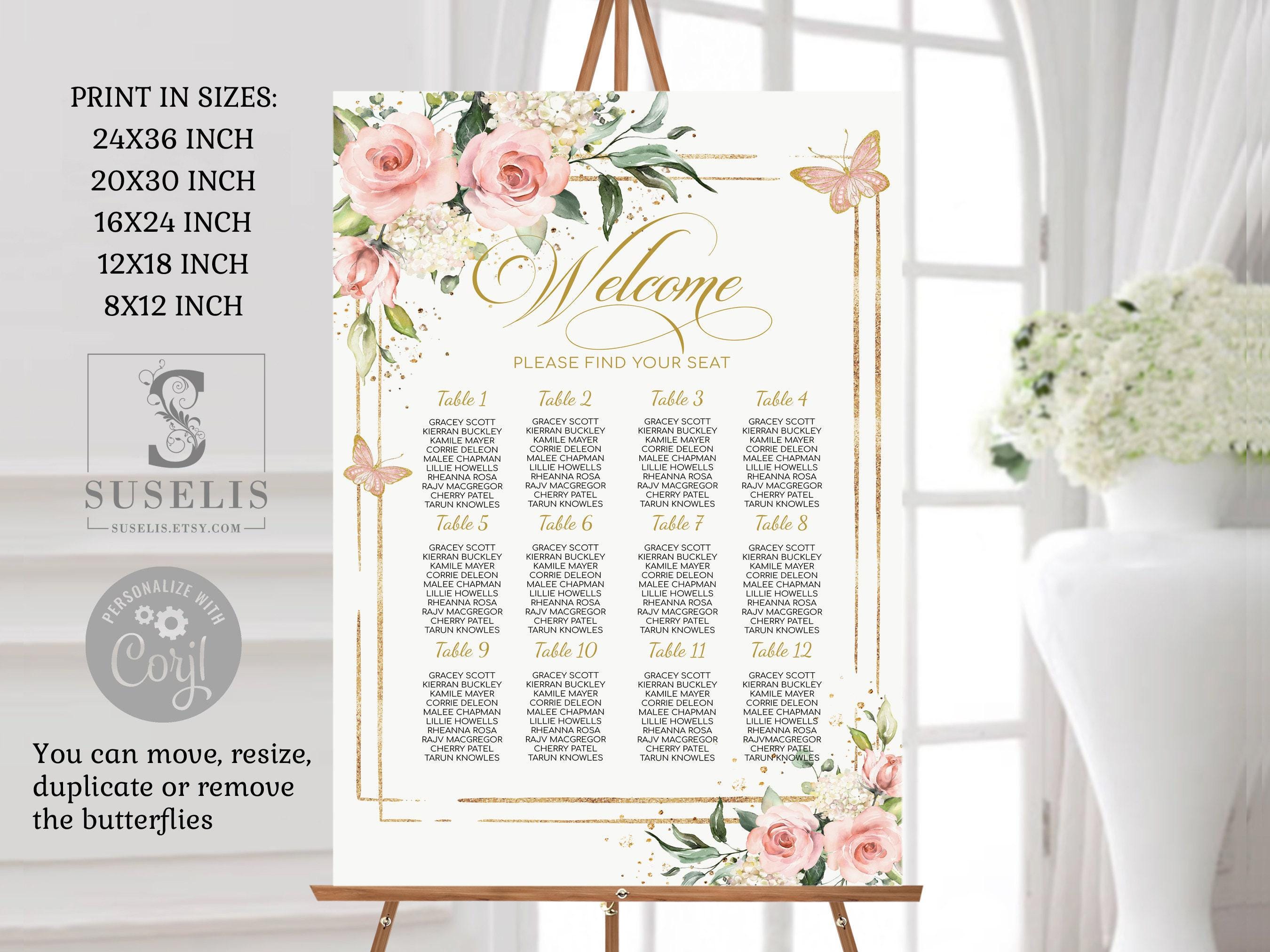 EDITABLE Seating Chart, Table Plan, Blush Pink Floral, Find Your Seat ...