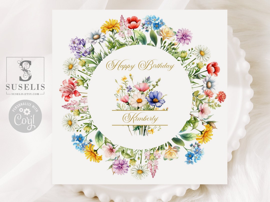 Editable Template Wildflower Birthday Invitation, Watercolor Meadow ...