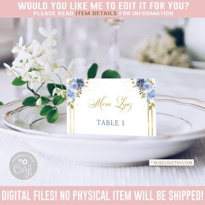 Editable Place Card, Table Seating Card, Princess Blue Flowers, Seating ...