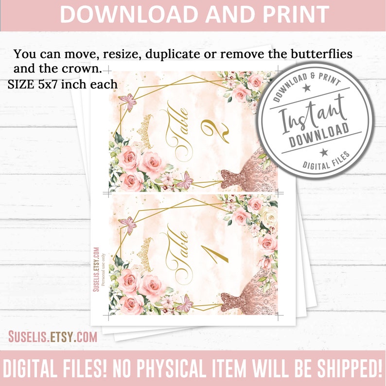 EDITABLE Table Numbers Template Quinceanera Blush Pink - Etsy
