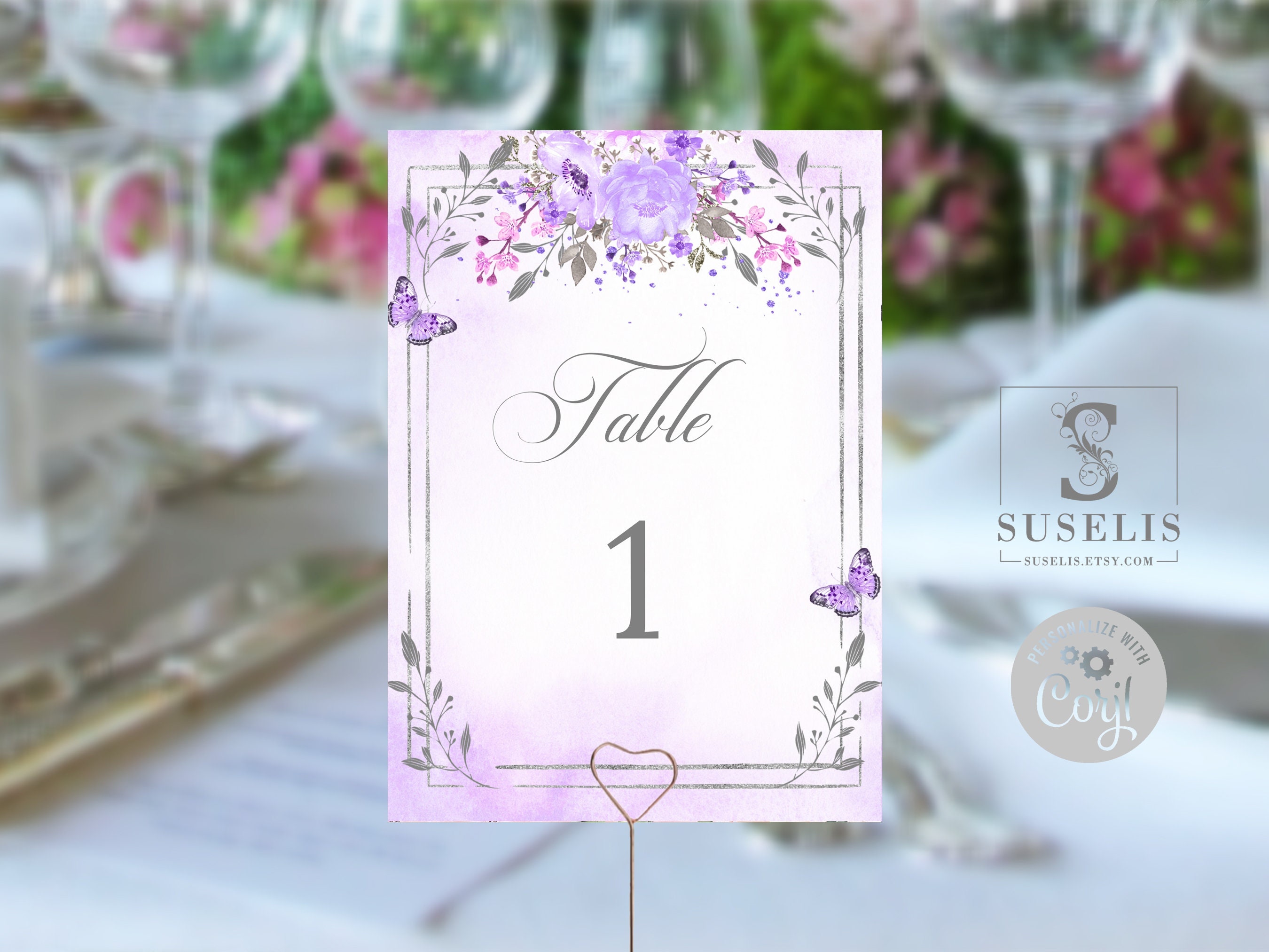 EDITABLE Table Numbers Template, Purple Flowers, Quinceanera, Mis ...