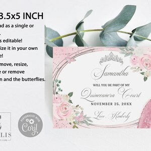 EDITABLE Quinceanera Court Proposal Template, Blush Pink Flowers, Will ...