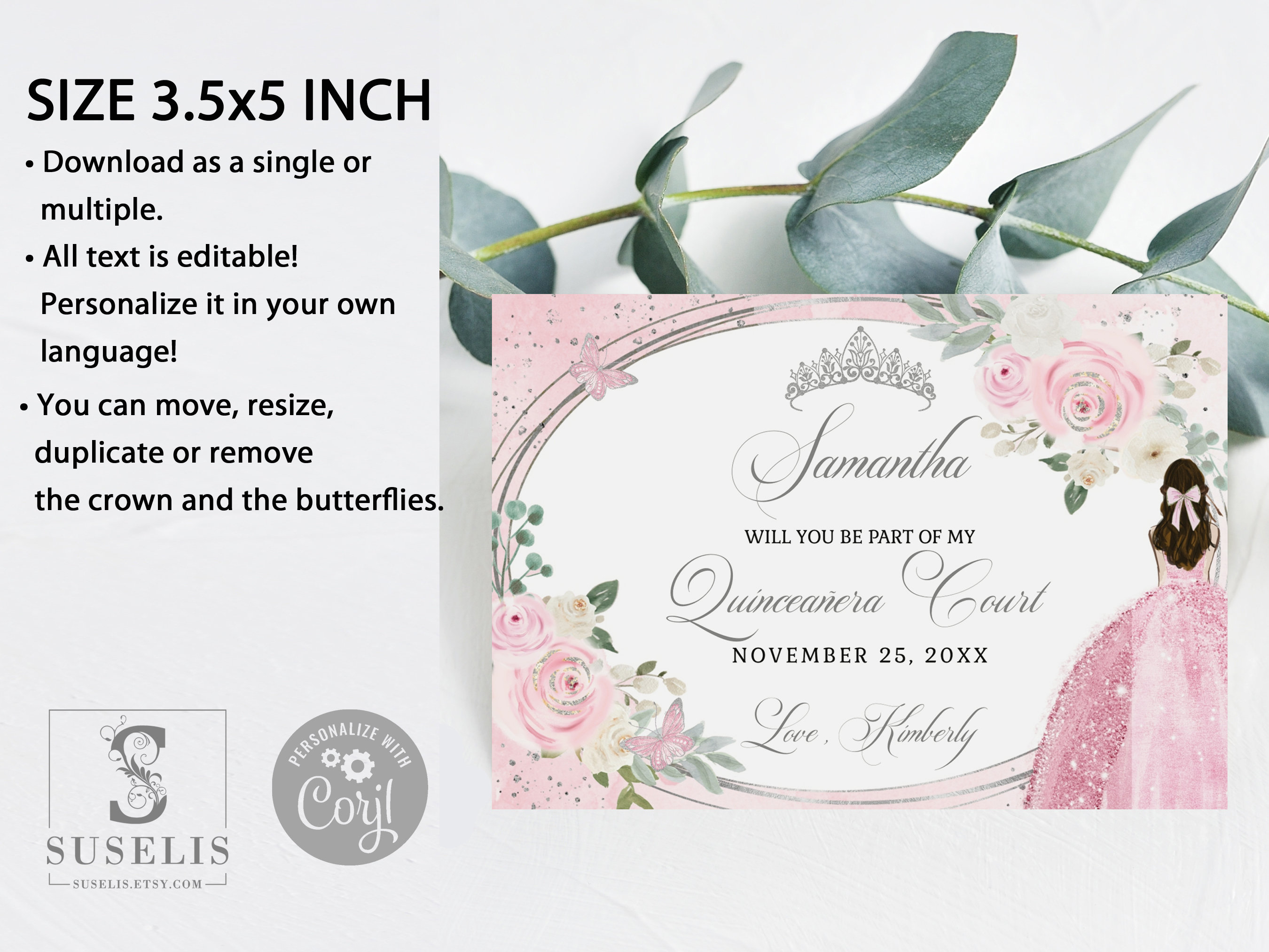 EDITABLE Quinceanera Court Proposal Template, Blush Pink Flowers, Will ...