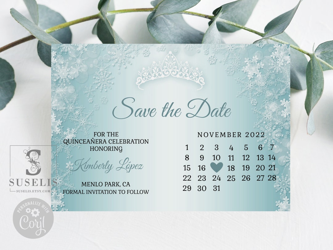 Editable Winter Wonderland Save the Date Card Template, Calendar ...