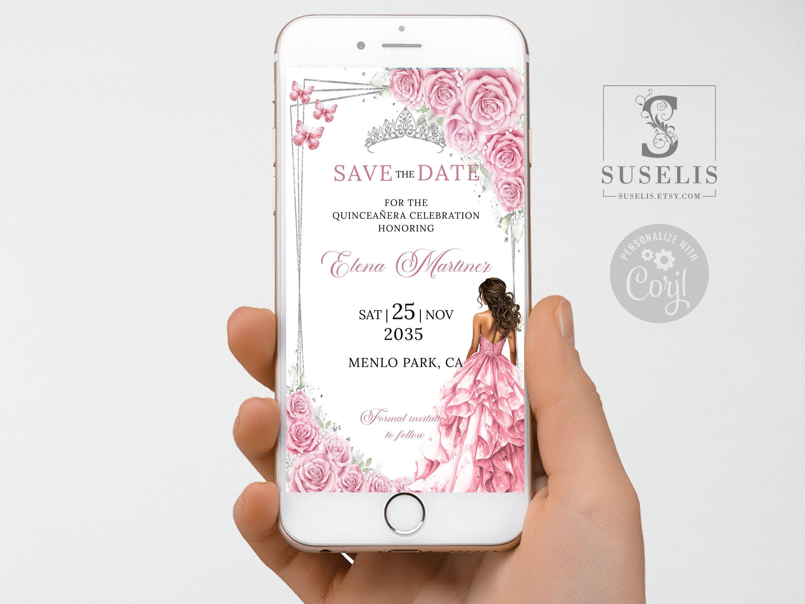 Editable Save the Date Template, Blush Pink Flowers, Text Invite ...