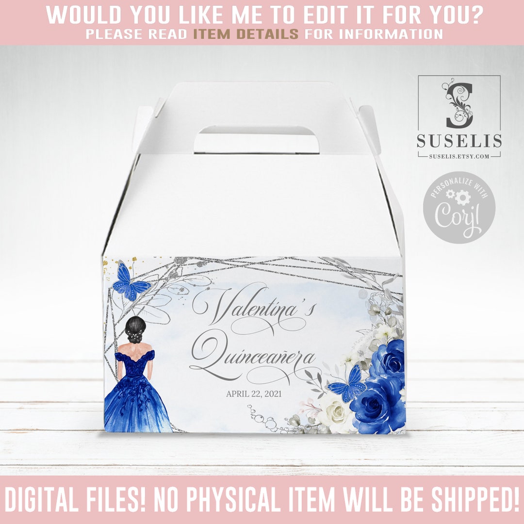 EDITABLE Quinceañera Gable Box Label Template, Favor Gift Labels, Royal ...