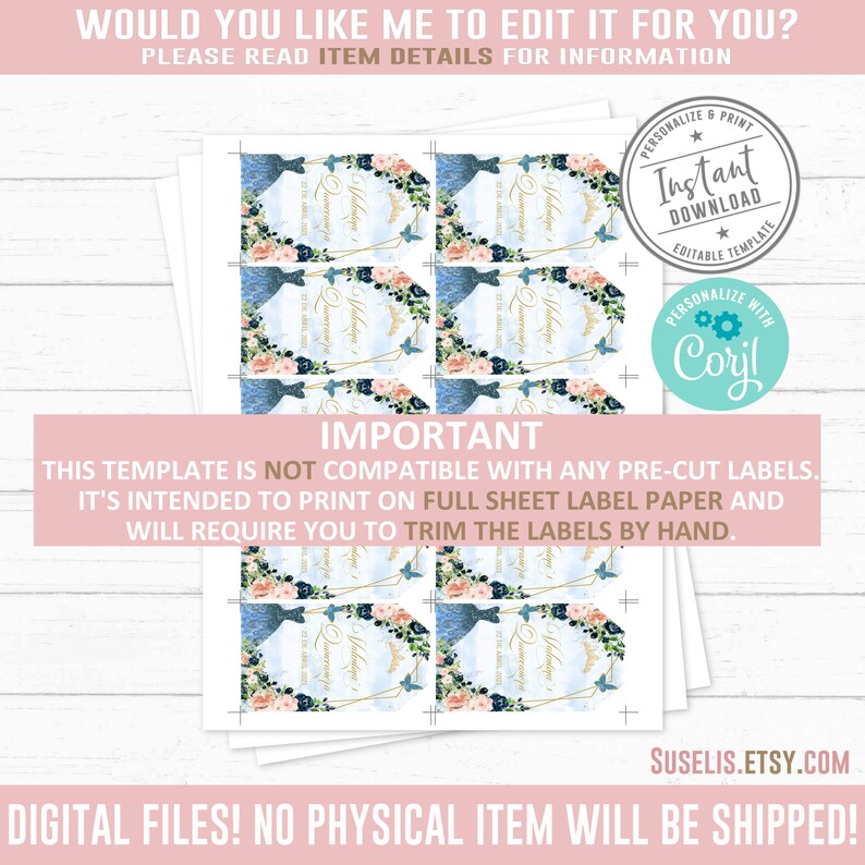 Editable Quinceanera Favor Tag, Navy Blue, Blush, Gift Tag, Mis Quince ...