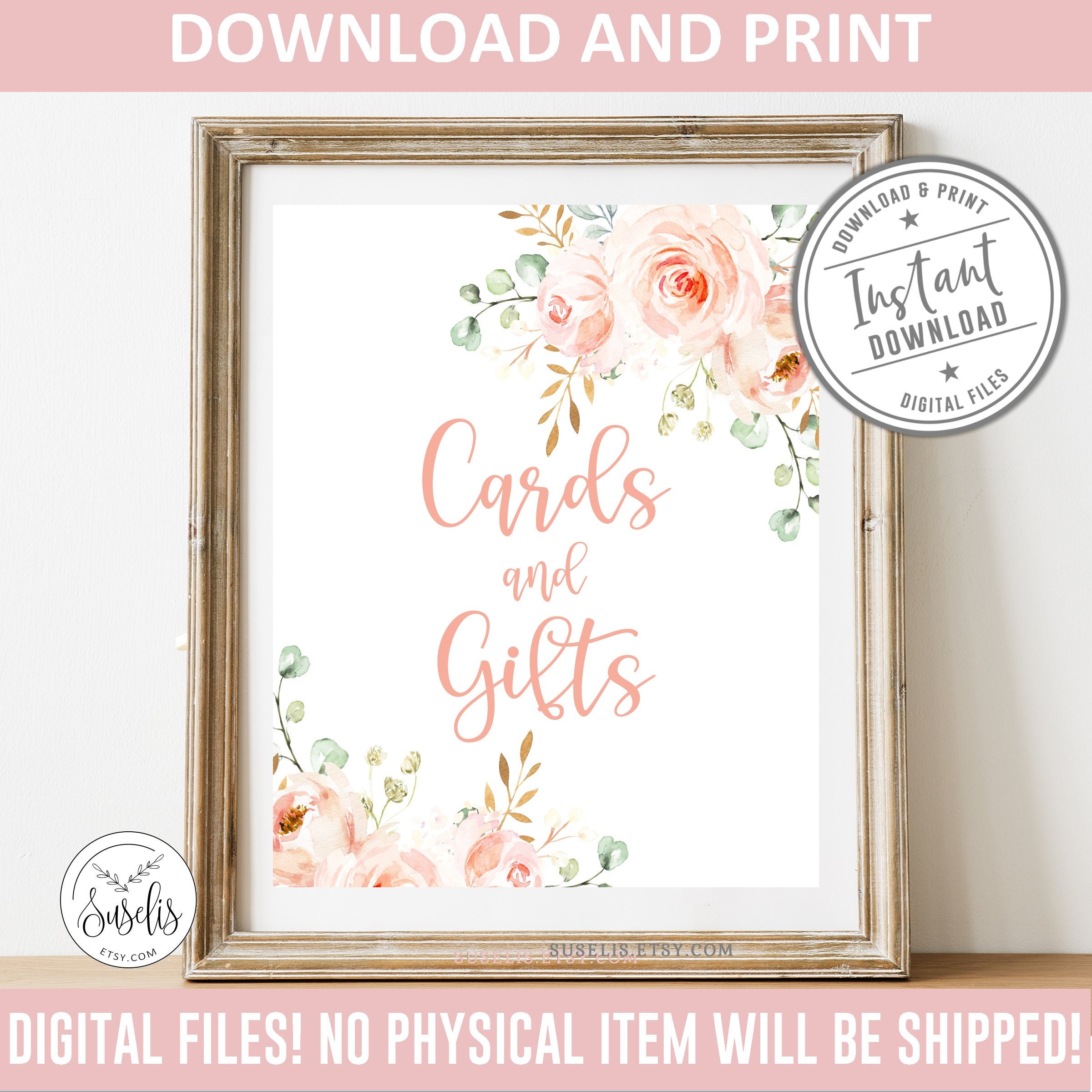 Printable Blush Pink Floral Cards & Gifts Sign Baby Shower | Etsy