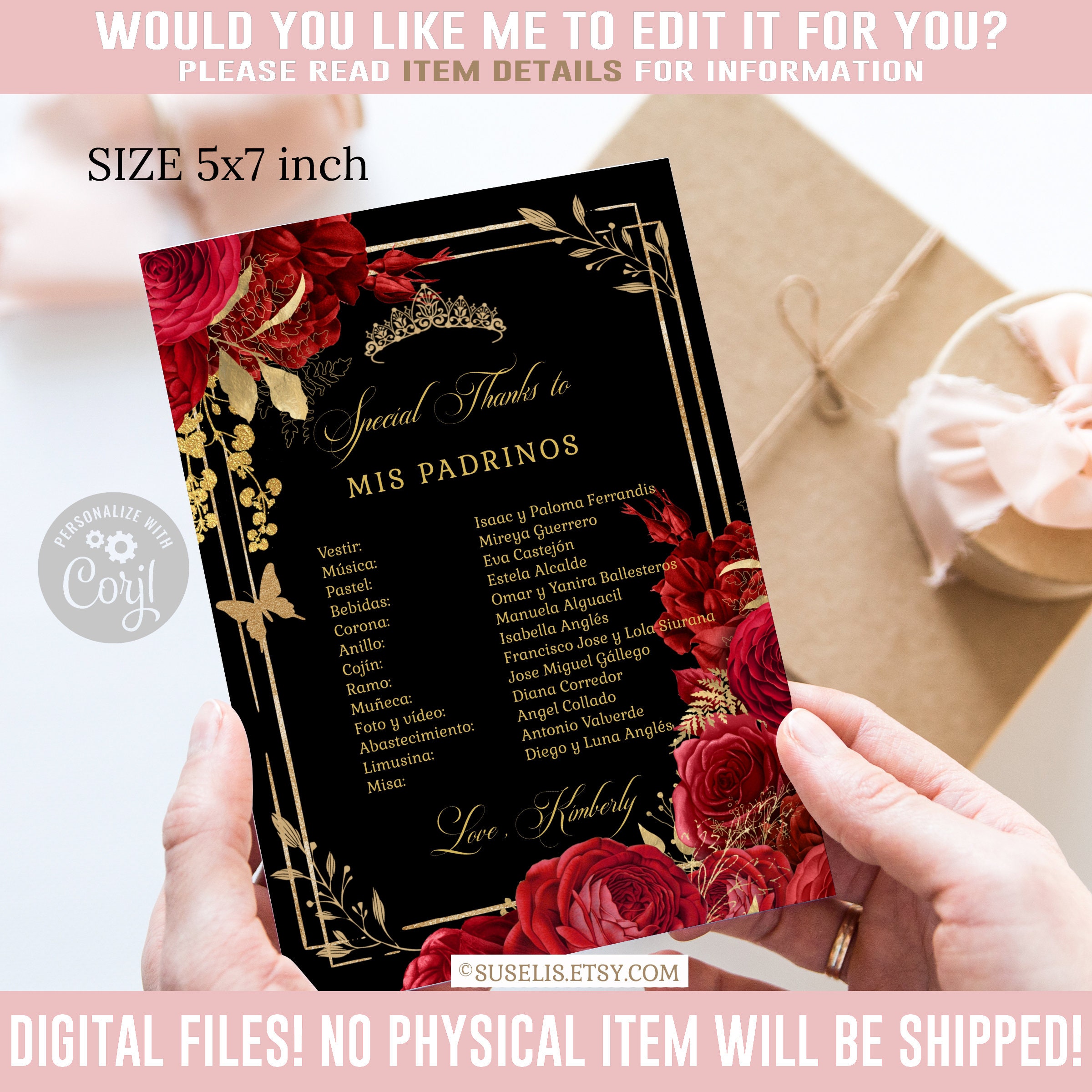 EDITABLE Lista De Padrinos, Special Thanks, List of Godparents, Red ...