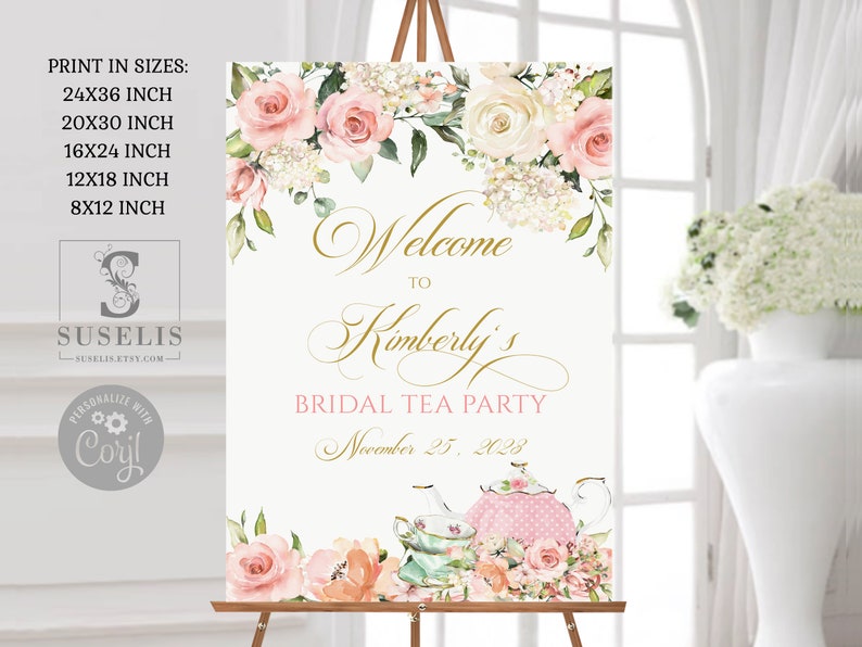Editable Tea Party Bridal Shower Sign Signage Blush Pink - Etsy Australia