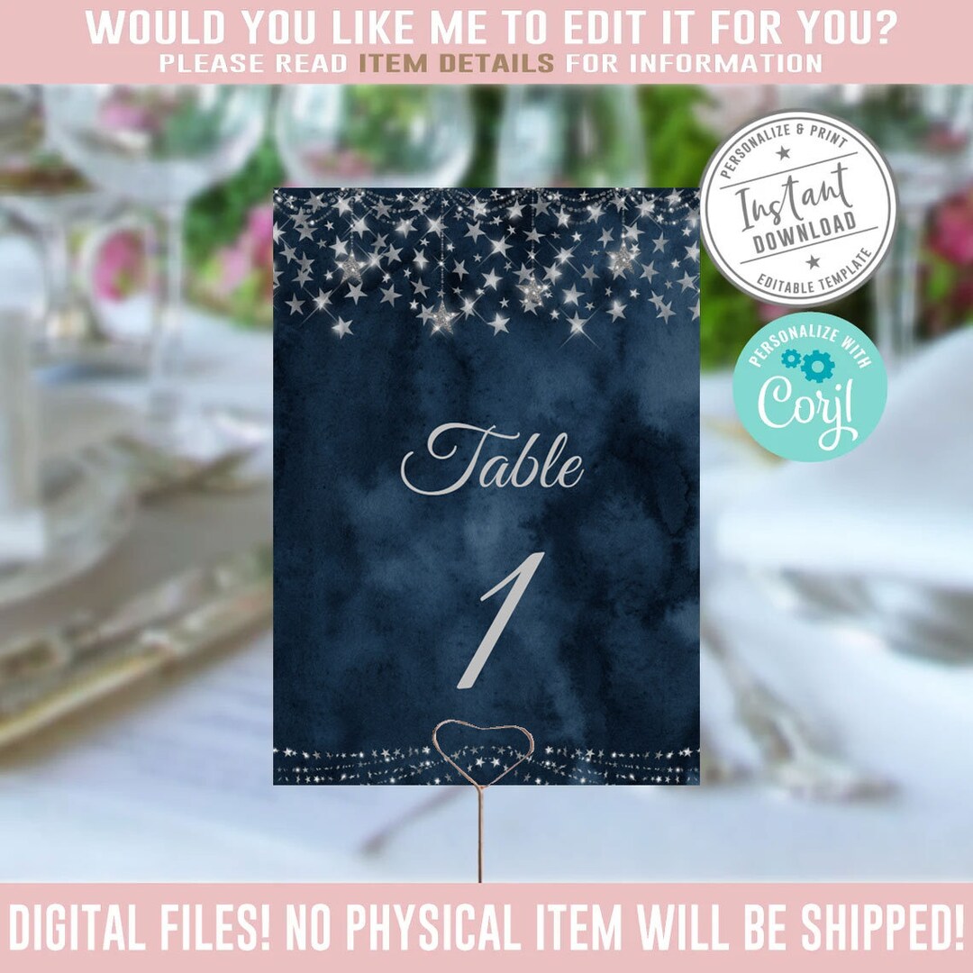 EDITABLE Starry Night Table Numbers, Quinceanera, Baby Blue, Mis Quince ...