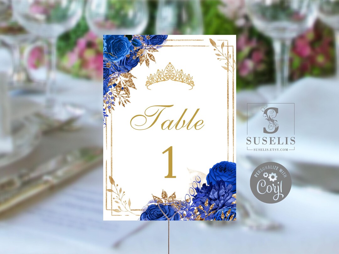 EDITABLE Table Numbers Template, Quinceanera, Royal Blue Flowers, Mis ...