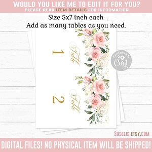 EDITABLE Table Numbers Template, Blush Flowers, Quinceanera, Mis Quince ...