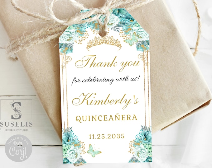 Mis Quince Tag, Mis 15 Tag, Quinceañera Mason Jar Tag, Gold Glitter ...