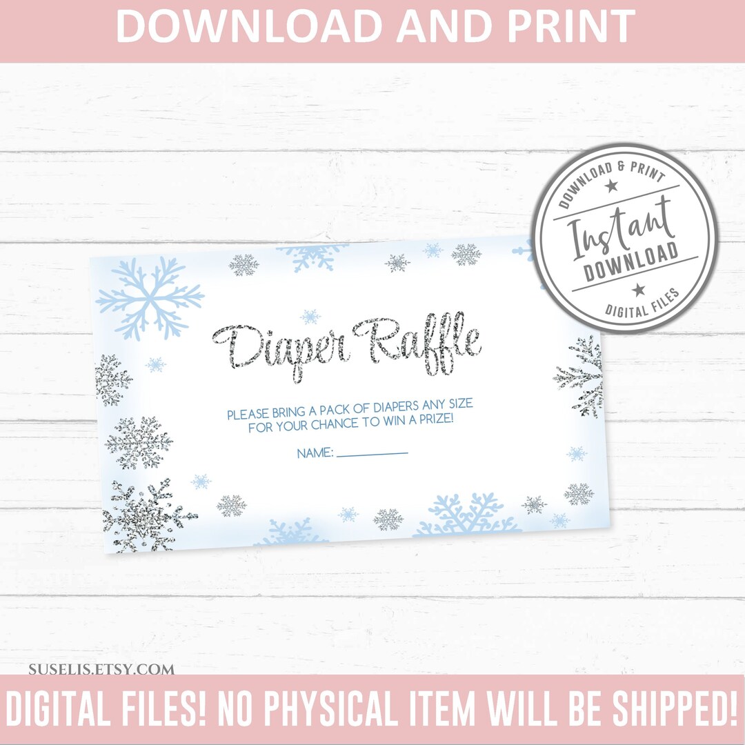 Printable Winter Wonderland Diaper Raffle Tickets, Diaper Raffle Card ...