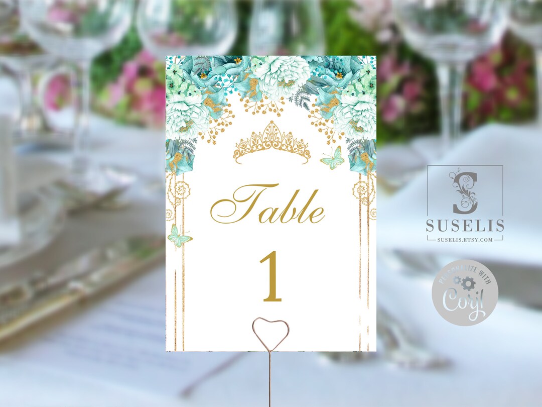 EDITABLE Table Numbers Template, Quinceanera, Mint Green Flowers ...