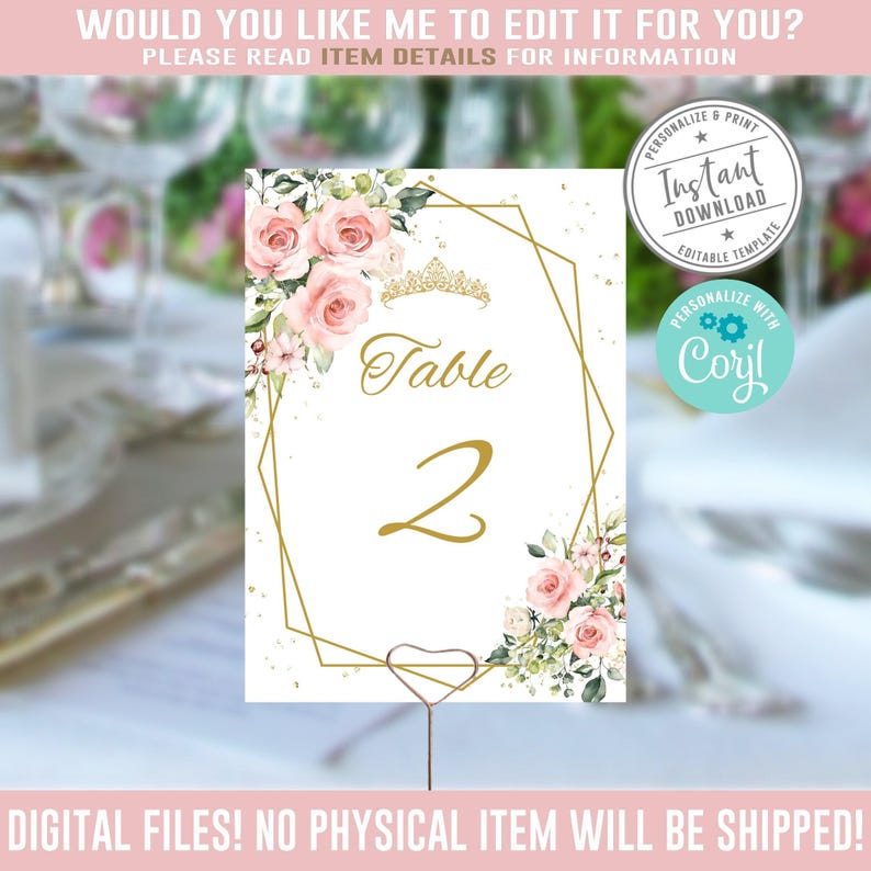 EDITABLE Table Numbers, Quinceanera, Blush Pink Flowers, Mis Quince ...
